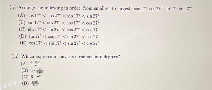 Solved (ii) Arrange the following in order, from smallest to | Chegg.com