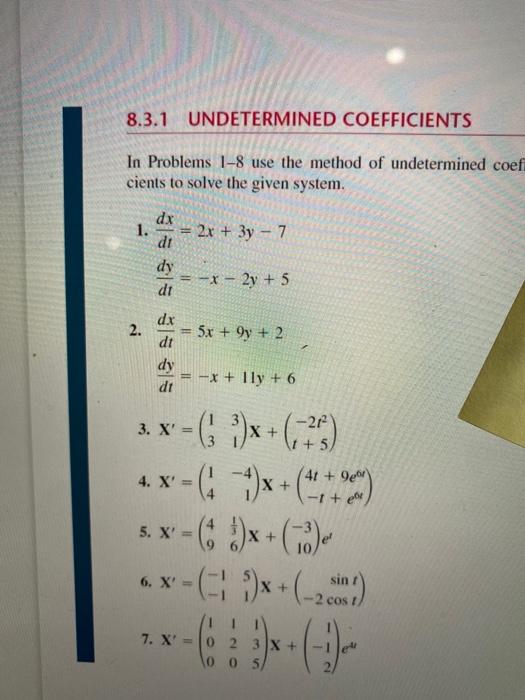 Solved 8.3.1 UNDETERMINED COEFFICIENTS In Problems 1-8 use | Chegg.com
