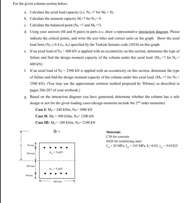 Solved For the given column section below: a. Calculate the | Chegg.com