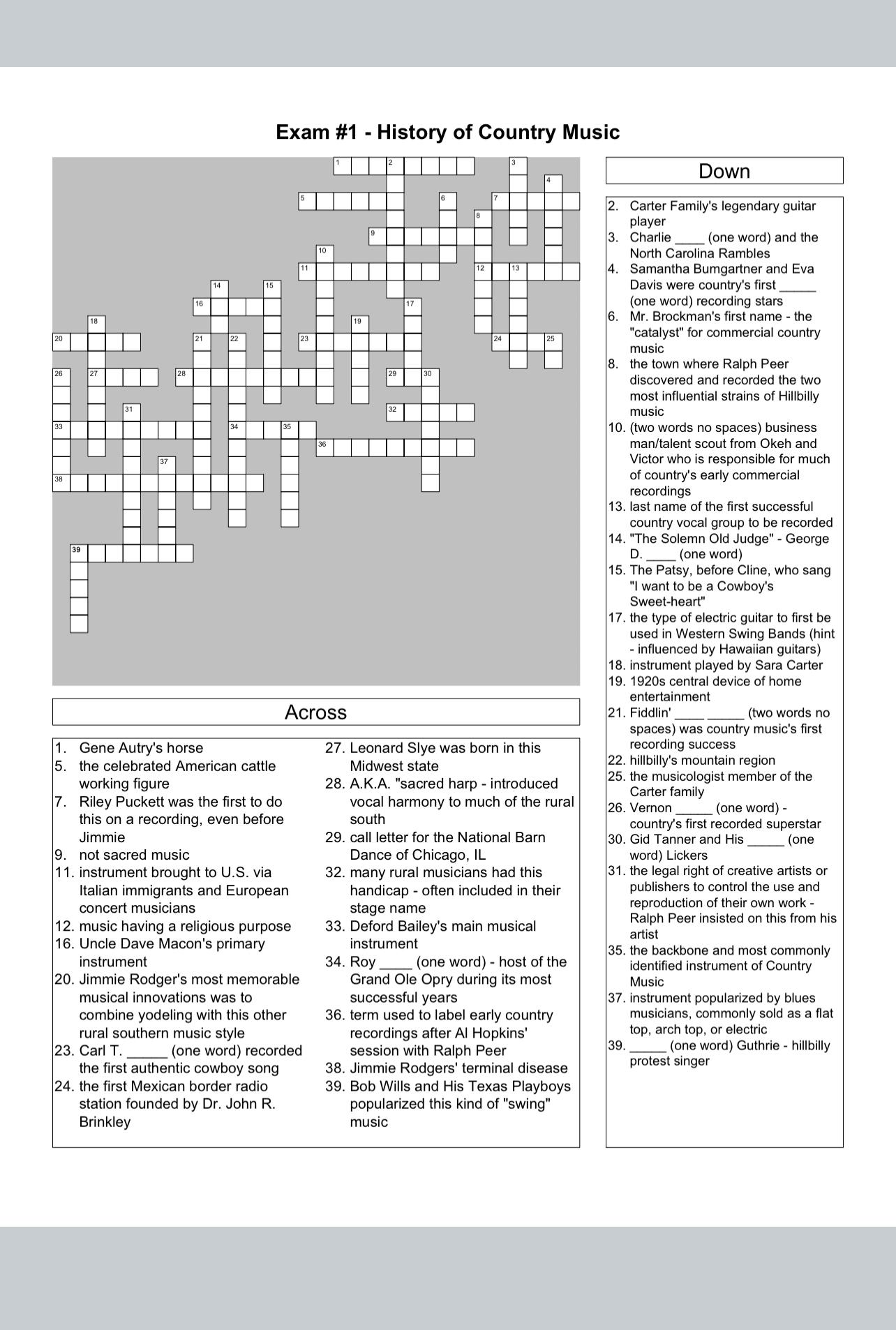Solved Exam #1 - ﻿History of Country MusicAcrossGene Autry's | Chegg.com