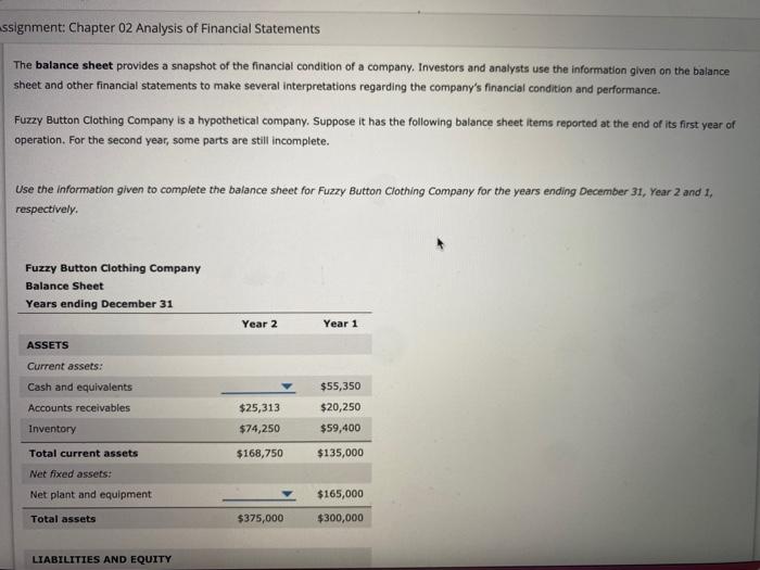 Solved ssignment: Chapter 02 Analysis of Financial | Chegg.com