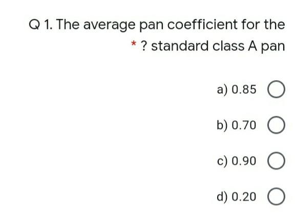 Solved Q 1. The average pan coefficient for the ? standard | Chegg.com