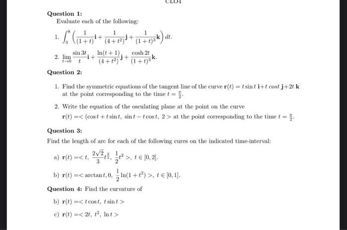 Solved Question 1: Evaluate each of the following: 1. | Chegg.com
