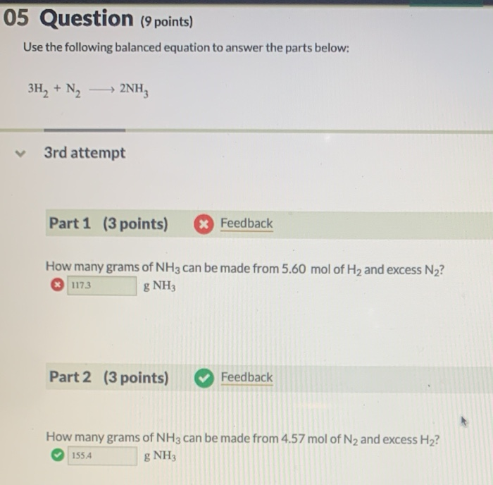 Solved 05 Question (9 points) Use the following balanced | Chegg.com