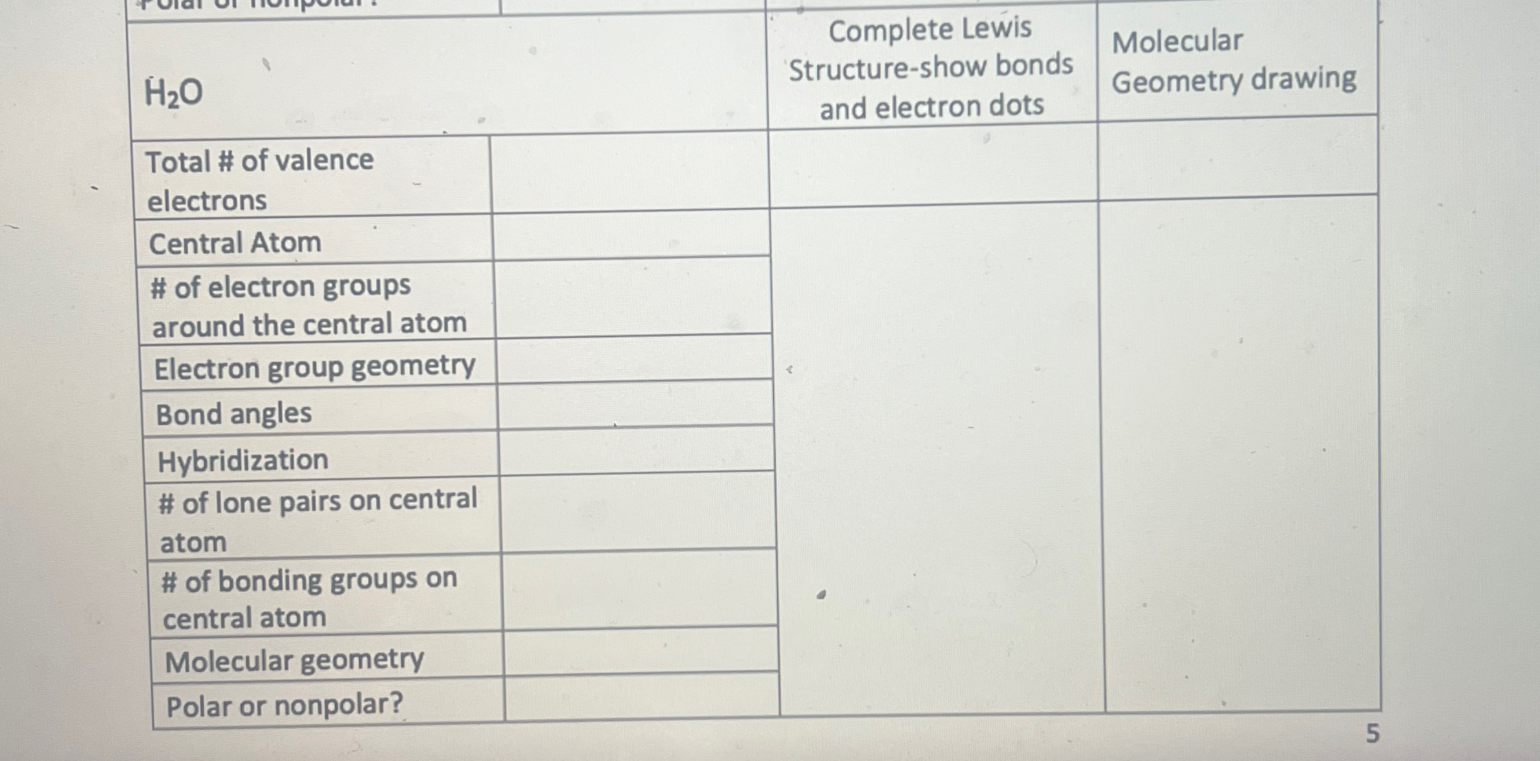 Solved \table[[H2O,\table[[Complete Lewis],[Structure-show | Chegg.com