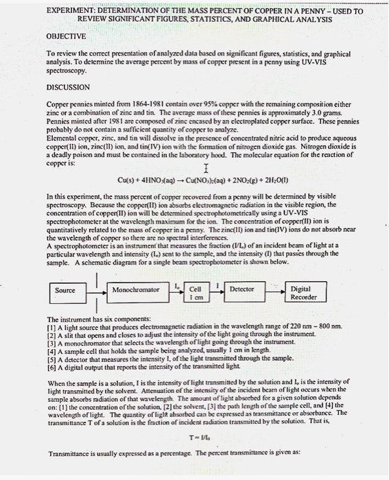 EXPERIMENT: DETERMINATION OF THE MASS PERCENT OF | Chegg.com