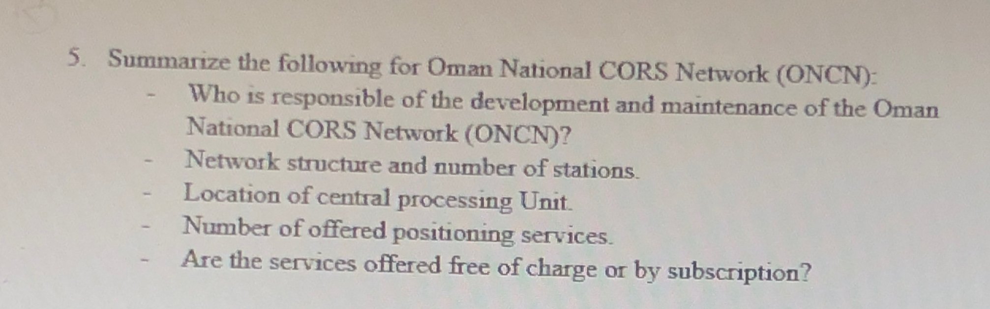 Solved Summarize the following for Oman National CORS | Chegg.com