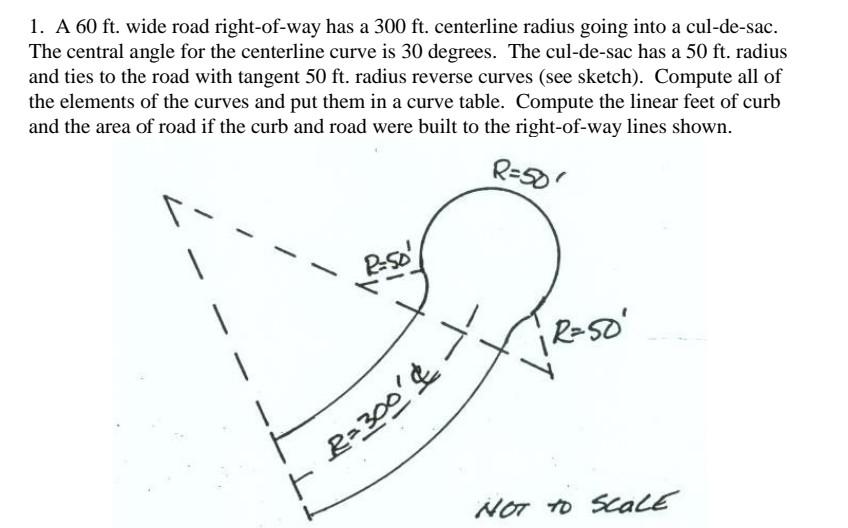 Solved 1. A 60 ft. wide road right-of-way has a 300 ft. | Chegg.com