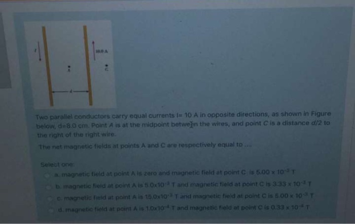 Solved Two parallel conductors carry equal currents 1= 10 A | Chegg.com