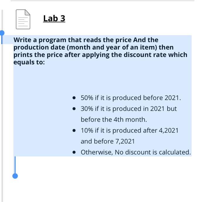 Solved Lab 3 Write a program that reads the price And the | Chegg.com