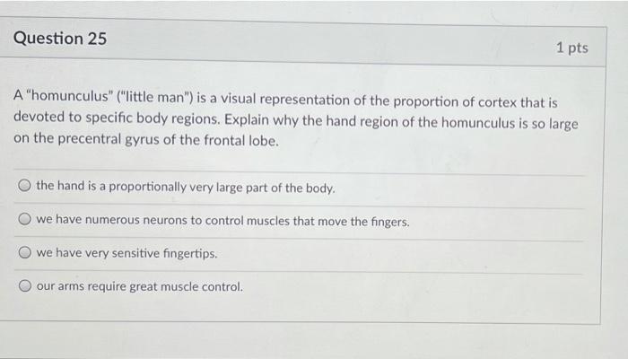 Solved Question 25 1 pts A "homunculus" ("little man") is a | Chegg.com