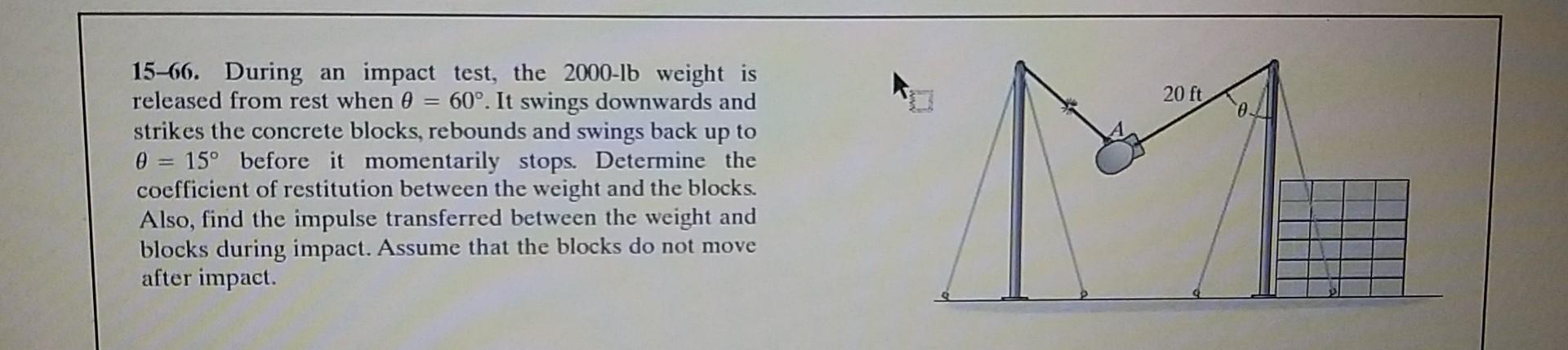 Solved 15-66. During an impact test, the 2000-lb weight is | Chegg.com