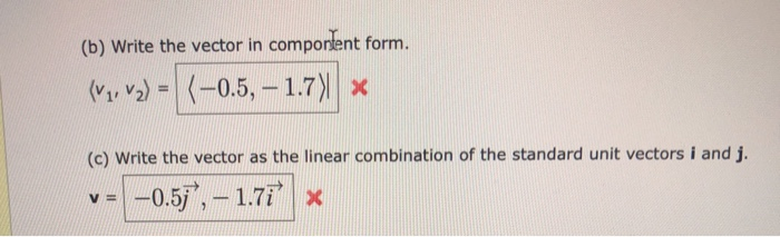 Solved (b) Write the vector in component form. (V2, Vz) = | Chegg.com
