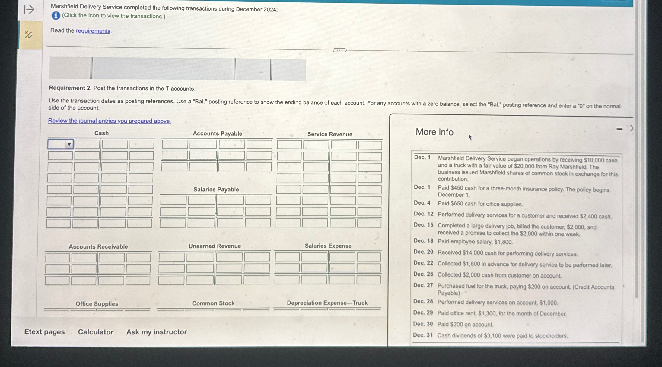 Marshfield Delivery Service completed the following | Chegg.com