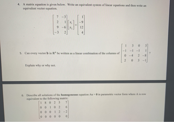 Solved 4. A matrix equation is given below. Write an | Chegg.com