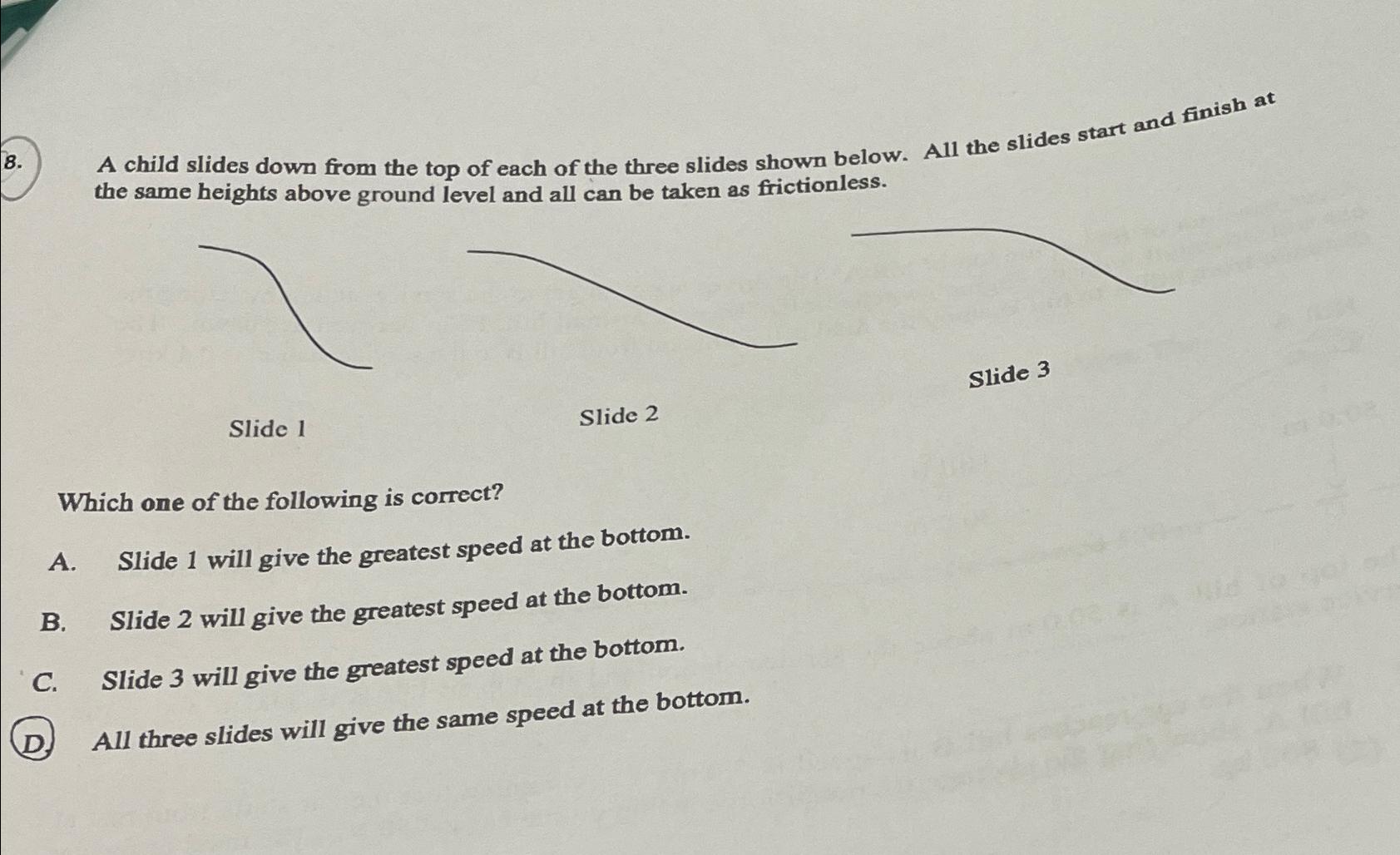 Solved A child slides down from the top of each of the three | Chegg.com