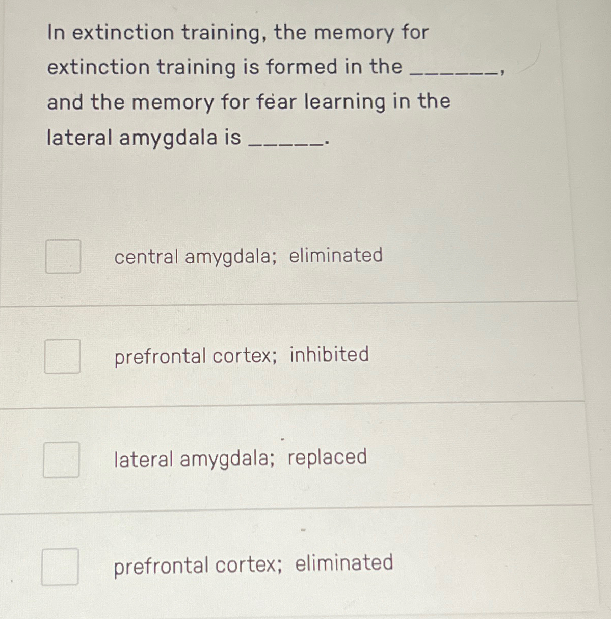 Solved In extinction training, the memory for extinction | Chegg.com
