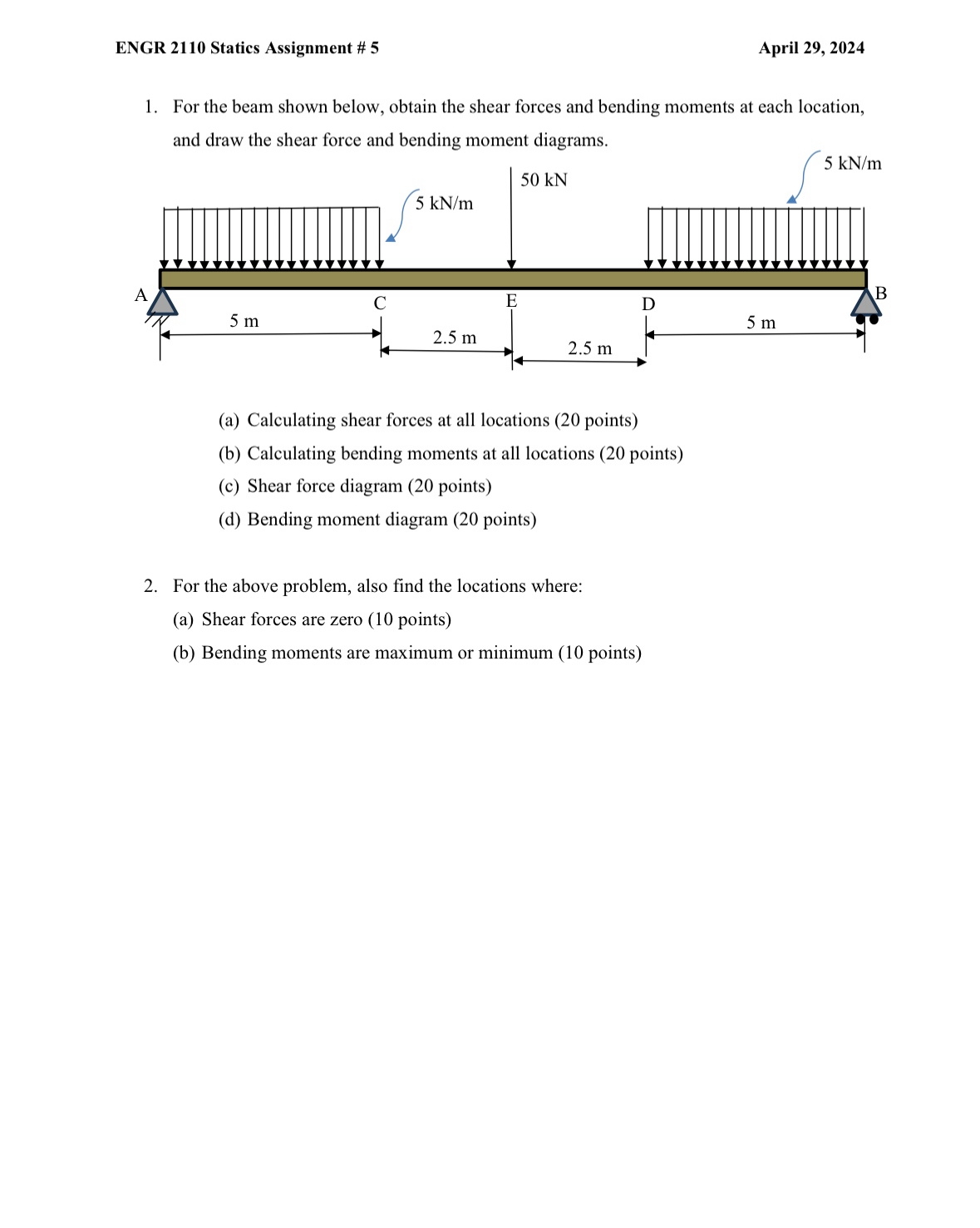 Solved ENGR 2110 ﻿Statics Assignment # 5April 29, 2024For | Chegg.com