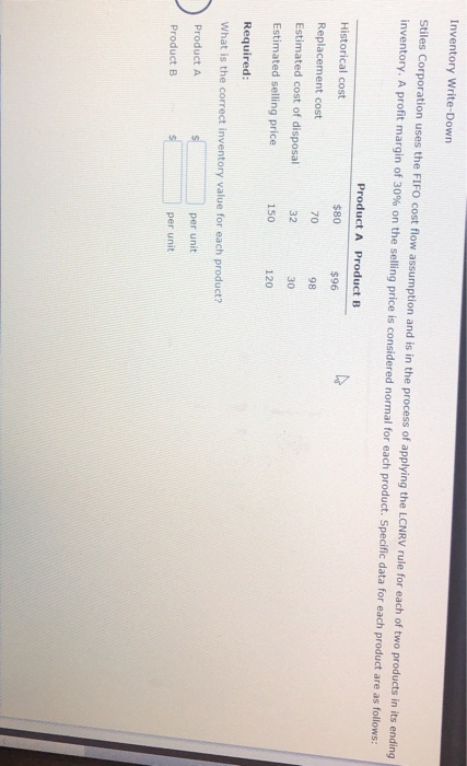 Solved Inventory Write-Down Stiles Corporation uses the FIFO | Chegg.com