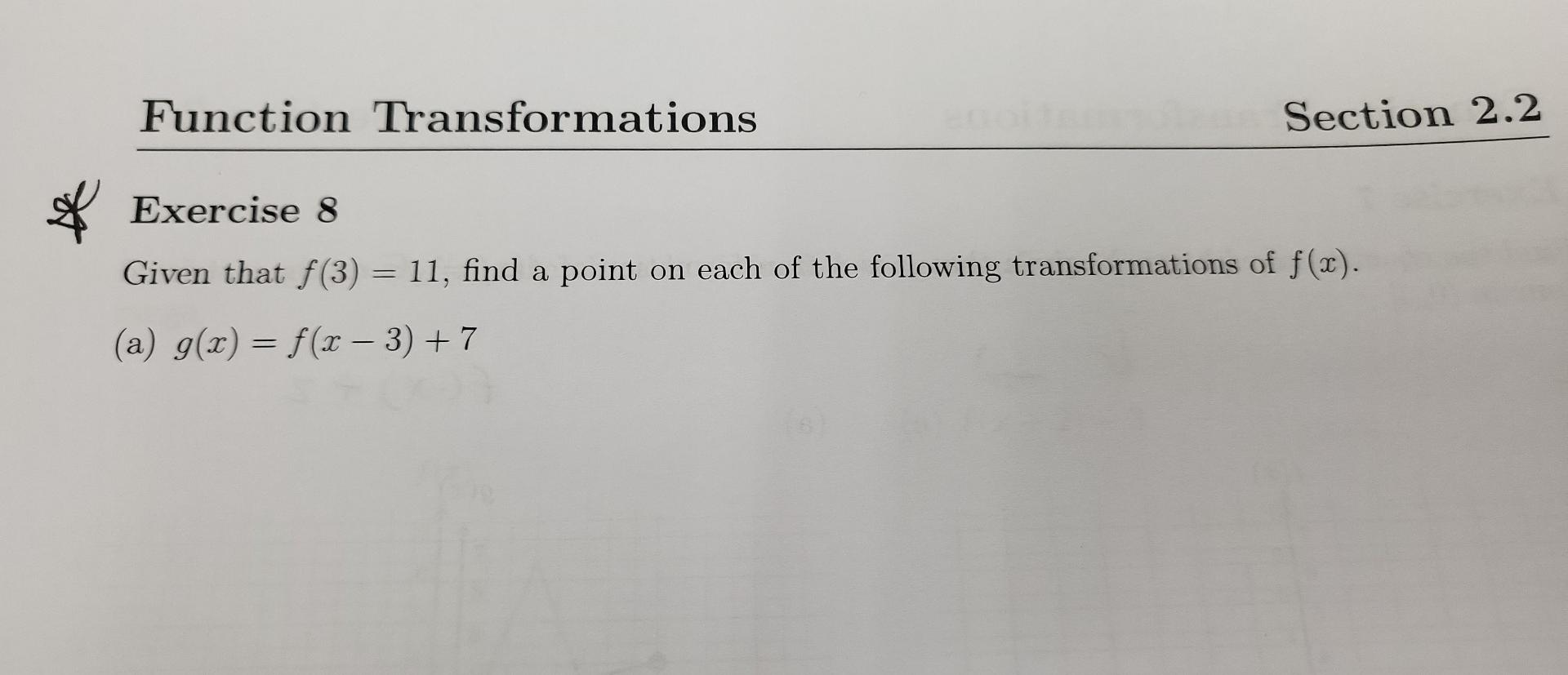 Solved Exercise 8 Given that f(3)=11, find a point on each | Chegg.com