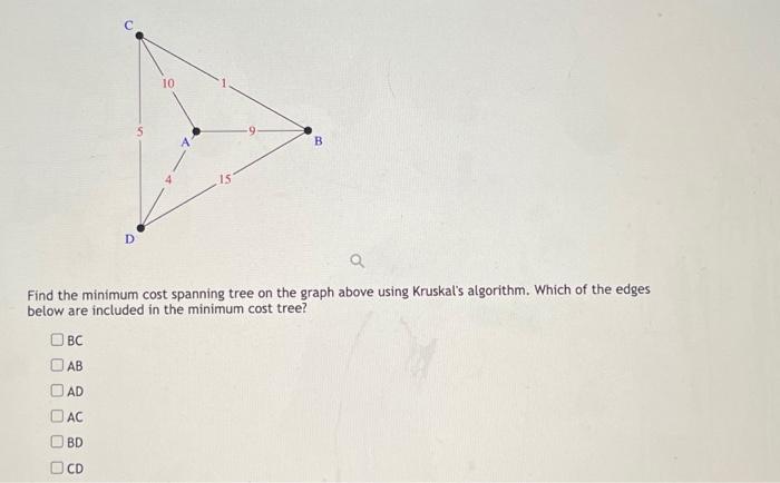 Solved Find the minimum cost spanning tree on the graph | Chegg.com