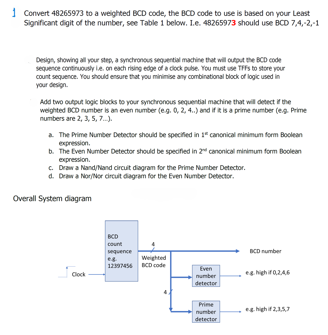 Solved 1 ﻿Convert 48265973 ﻿to a weighted BCD code, the BCD | Chegg.com