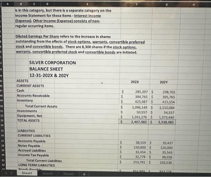 Solved SILVER CORPORATION INCOME STATEMENT - 12-31-202Y 1. | Chegg.com