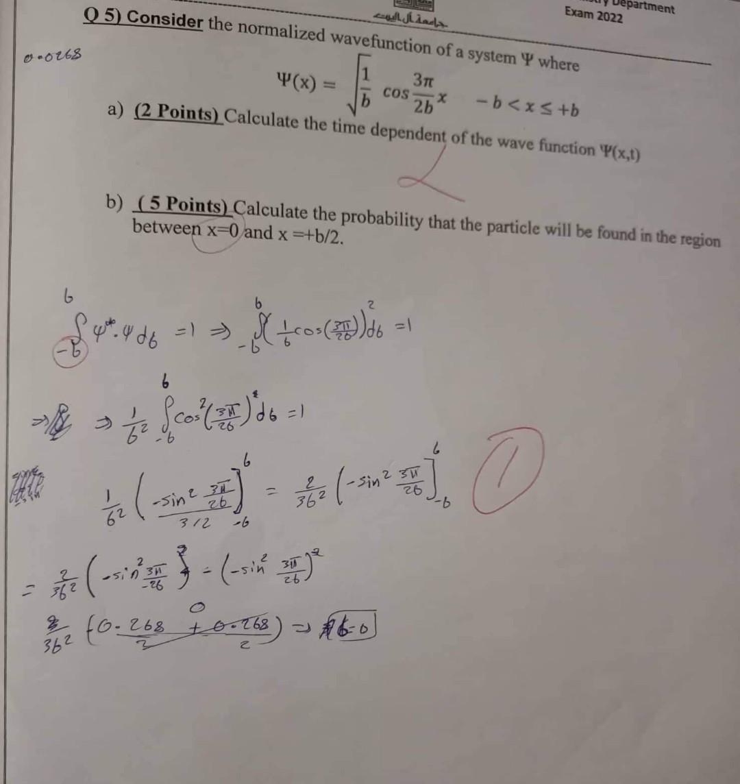 Solved 00268 Q5 Consider The Normalized Wavefunction Of A 3322