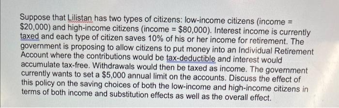 Solved Suppose that Lilistan has two types of citizens: | Chegg.com