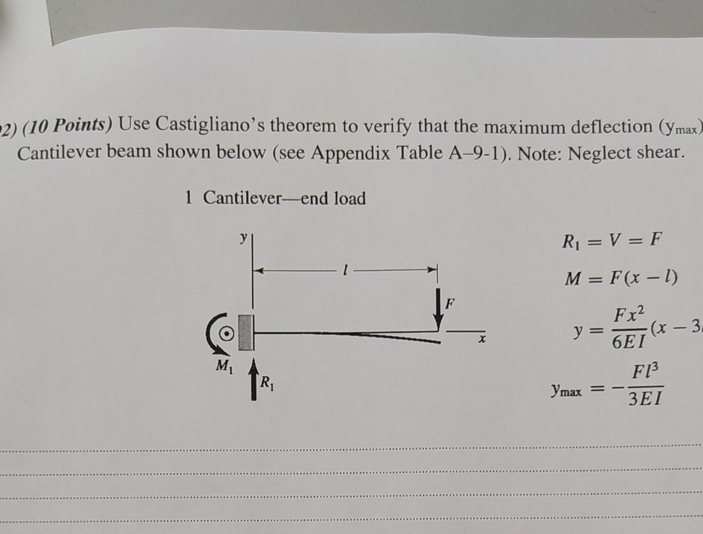 Solved 2) (10 Points) Use Castigliano's theorem to verify | Chegg.com