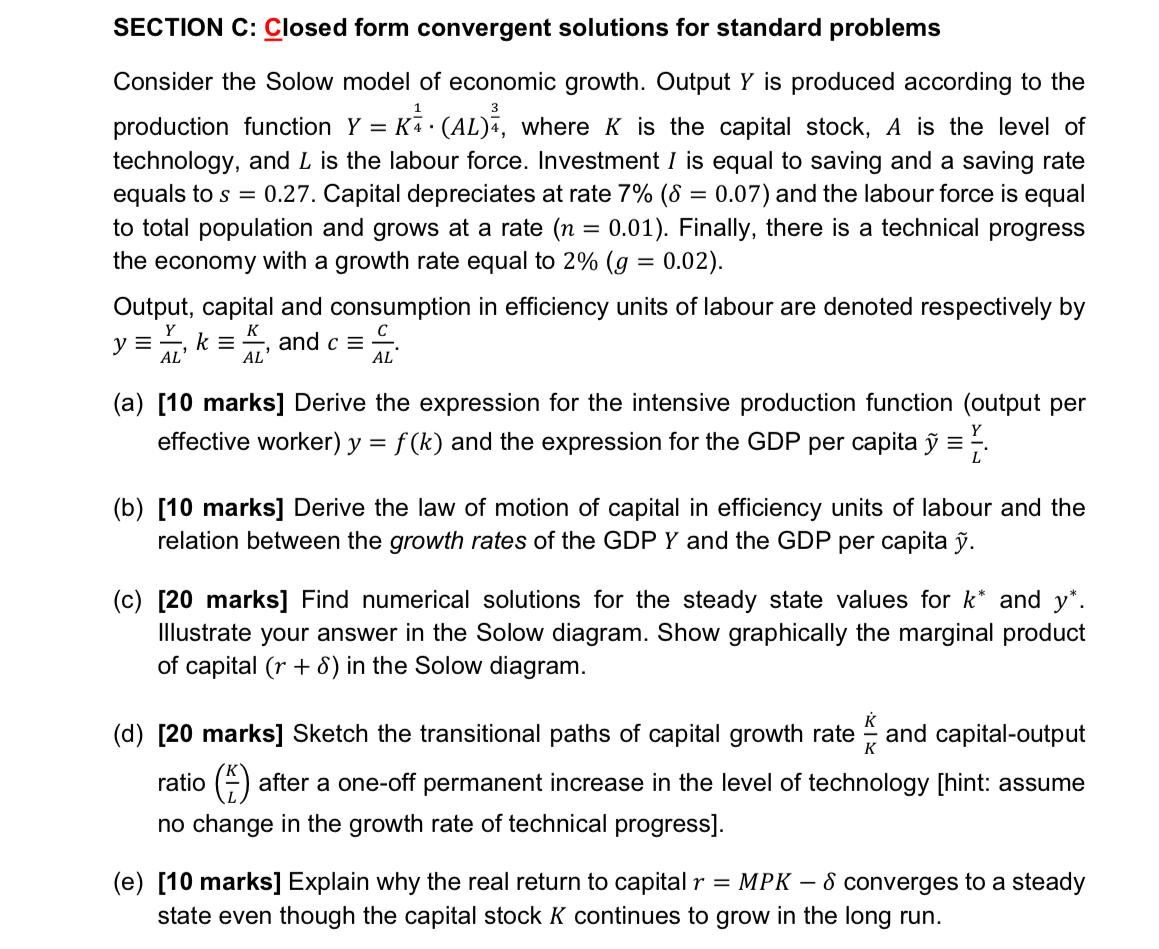 Solved Consider the Solow model of economic growth. Output Y | Chegg.com