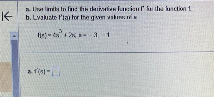 Solved a. Use limits to find the derivative function f′ for | Chegg.com