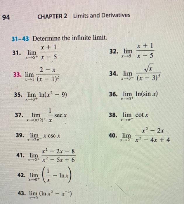 Solved 31-43 Determine the infinite limit. 31. limx→5+x−5x+1 | Chegg.com