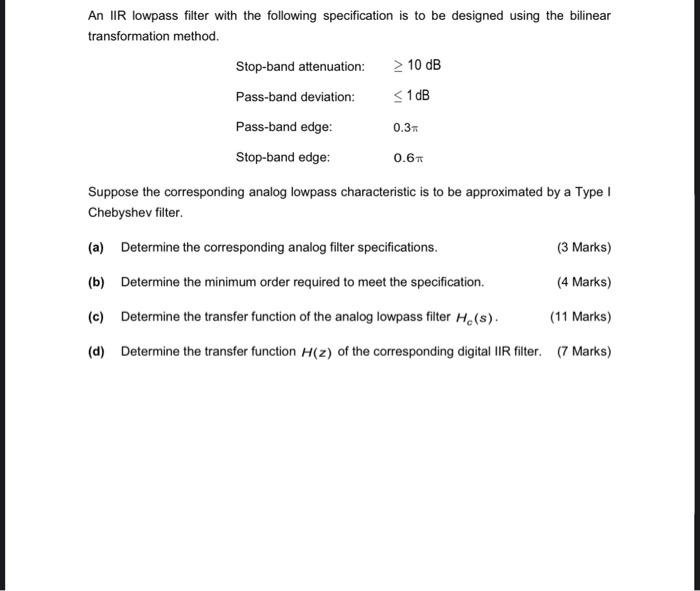 Solved An IIR lowpass filter with the following | Chegg.com