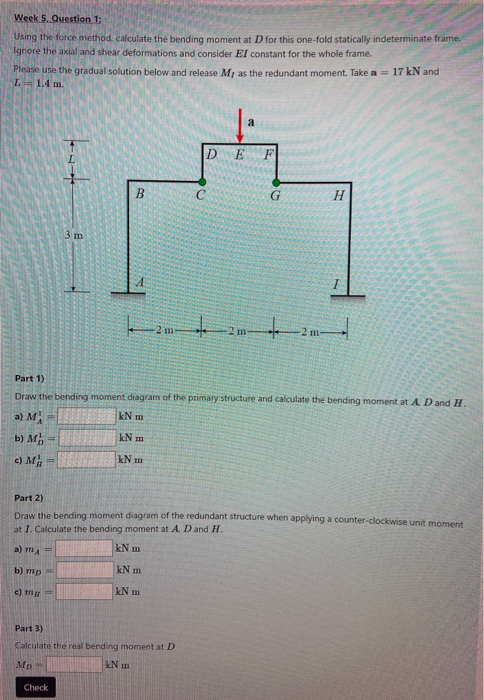 Solved Week 5. Question 1: Using the force method, calculate | Chegg.com