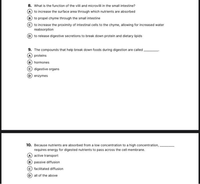 Solved 8. What is the function of the villi and microvilli | Chegg.com