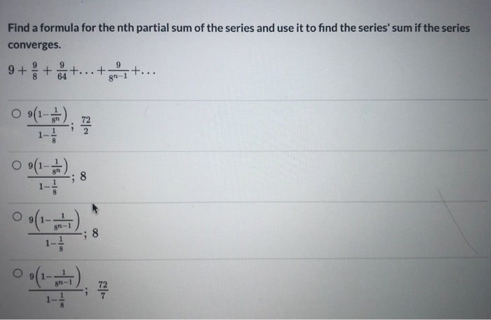 Solved Find a formula for the nth partial sum of the series | Chegg.com