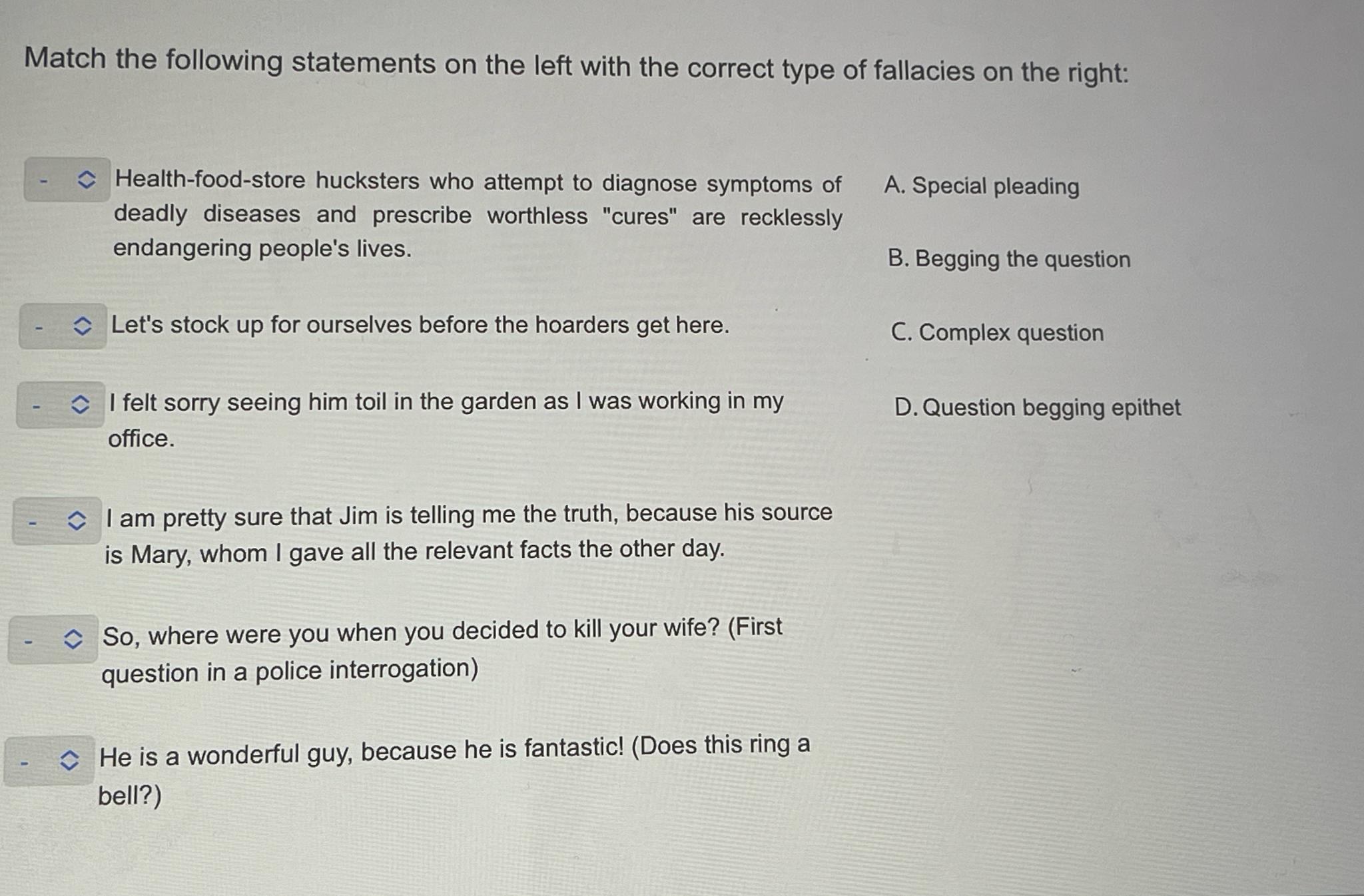 Solved Match the following statements on the left with the | Chegg.com