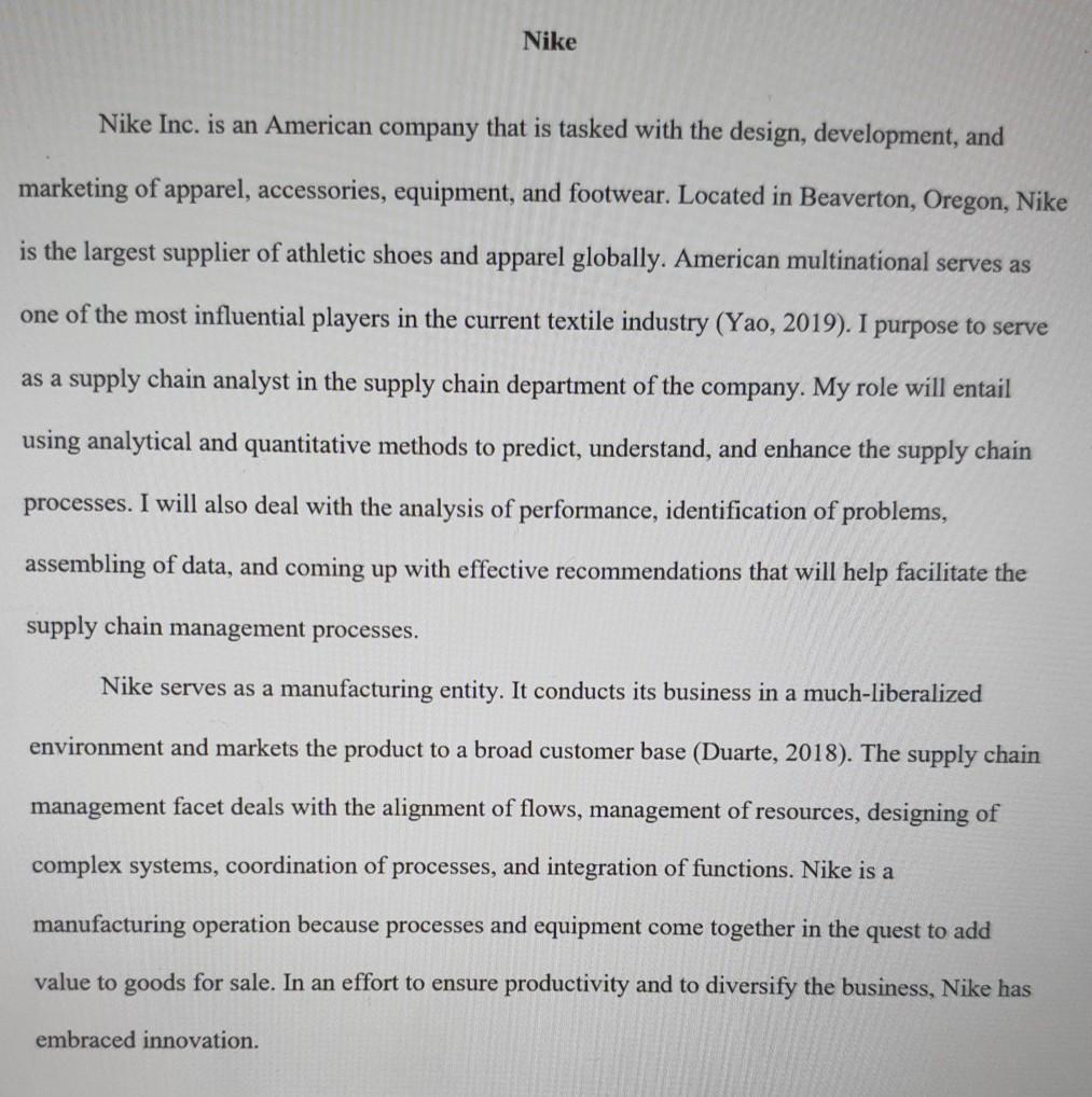 My roles and responsibilities (Nike's company) will | Chegg.com