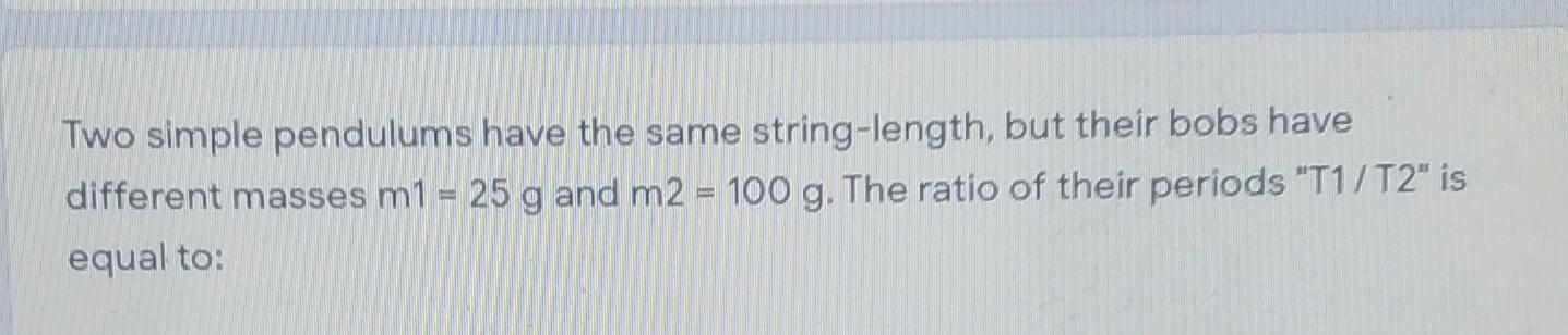 Solved Two simple pendulums have the same string-length, but | Chegg.com