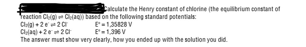 Solved Calculate the Henry constant of chlorine (the | Chegg.com