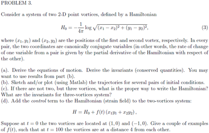 Consider a system of two 2-D point vortices, defined | Chegg.com