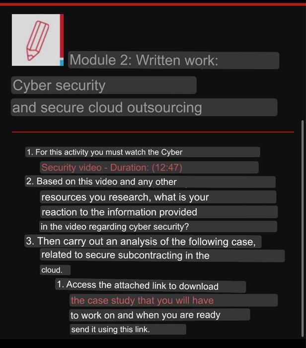 Solved Module 2: Written work: Cyber security and secure | Chegg.com