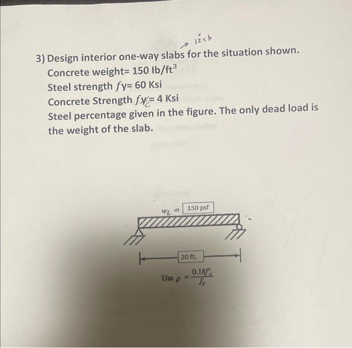 Solved 3) Design interior one-way slabs for the situation | Chegg.com