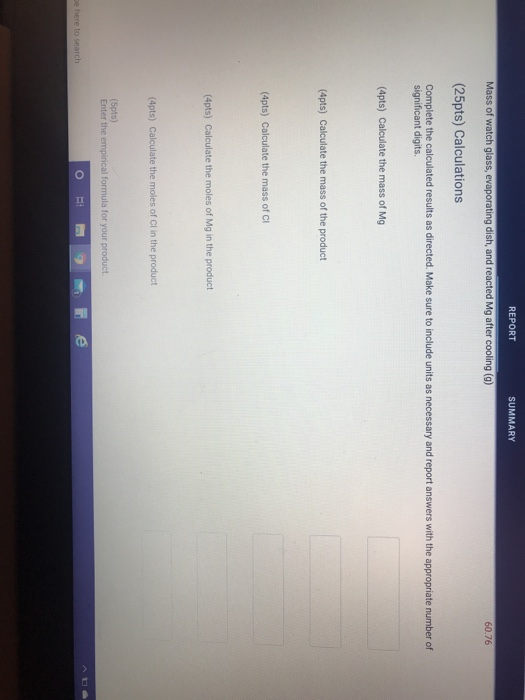 Solved Report Submission - Empirical Formulas REPORT SUMMARY | Chegg.com