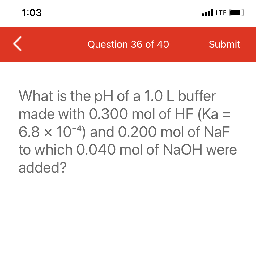 Solved 103ill Ltequestion 36 ﻿of 40submitwhat Is The Ph 
