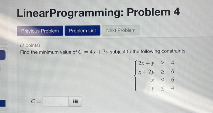 Solved LinearProgramming: Problem 4 (2 points) Find the | Chegg.com