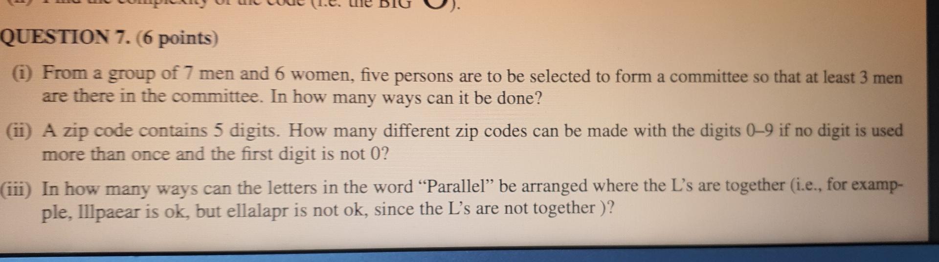 Solved QUESTION 7.6 points) © From a group of 7 men and 6 | Chegg.com