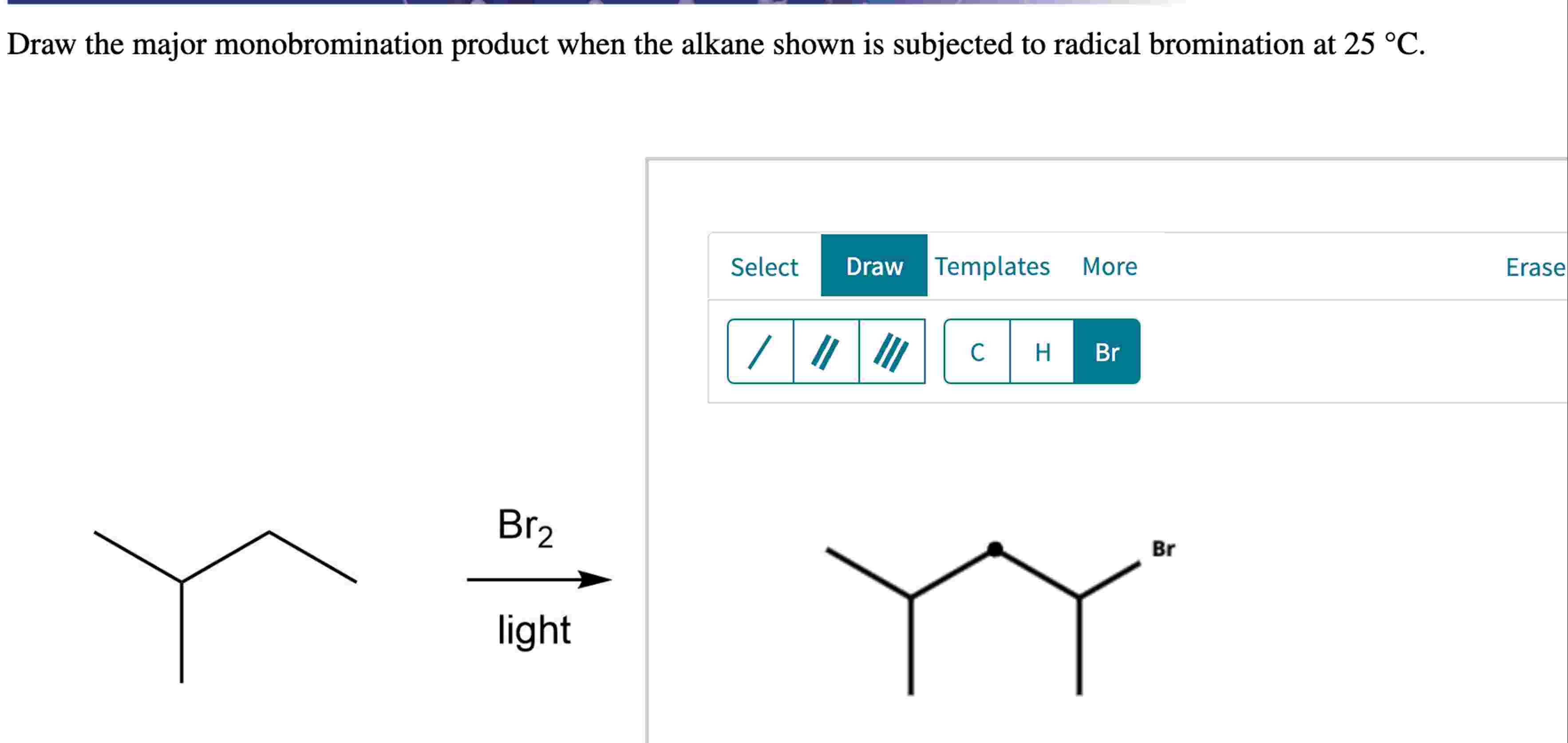 Solved Draw the major monobromination product when the | Chegg.com