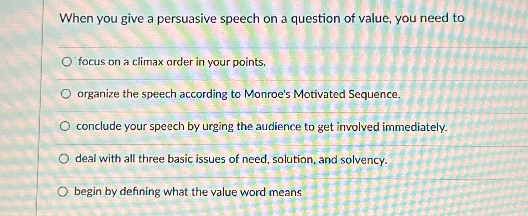 Solved When you give a persuasive speech on a question of | Chegg.com